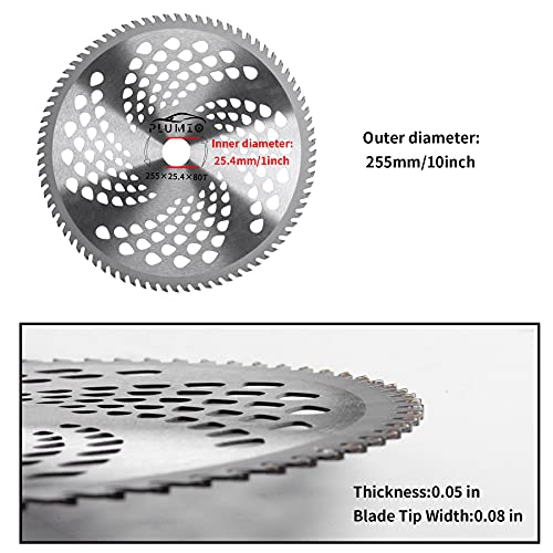 PLUMIA 10" x 80T Carbide Tip Brush Cutter Trimmer Blades with Universal Adapter Kit, Premium Stainless Steel Trimmer Head Compatible with Cutter, Trimmer, Weed Eater (2 Pack)