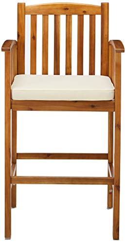 Christopher Knight Home Grace Outdoor Acacia Barstools, Natural Finish and Cream (Set of 2)
