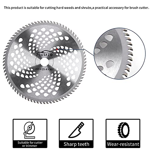 PLUMIA 10" x 80T Carbide Tip Brush Cutter Trimmer Blades with Universal Adapter Kit, Premium Stainless Steel Trimmer Head Compatible with Cutter, Trimmer, Weed Eater (2 Pack)