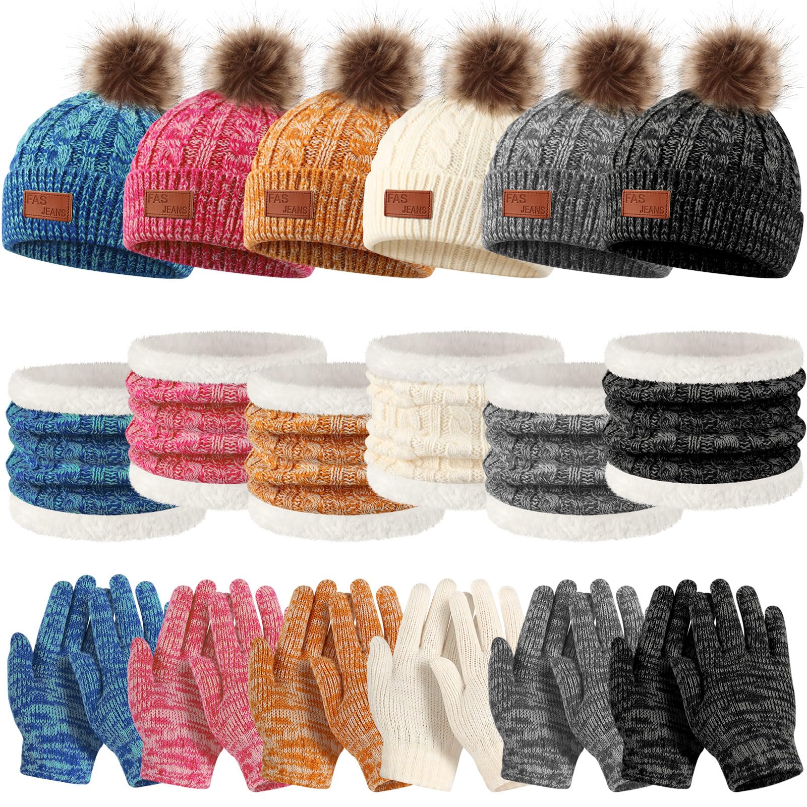 Liitrsh 18 Pcs Kids Winter Beanie Hat Scarf Gloves Set Girls Boys Winter Knit Hat Gloves Neck Warmer with Fleece Lined for 5-12 Years