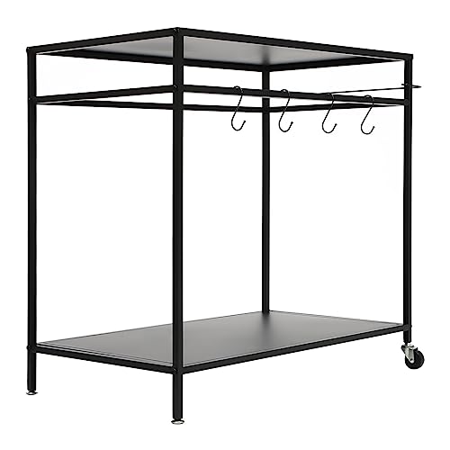 Outdoor Grill Cart,Double Shelf Dining Cart, New Upgraded Stainless Steel Double Shelf Movable Cooking Cart with Side Handle,Flattop Stand Trolley for Kitchen, Outside Backyard Patio (Black)