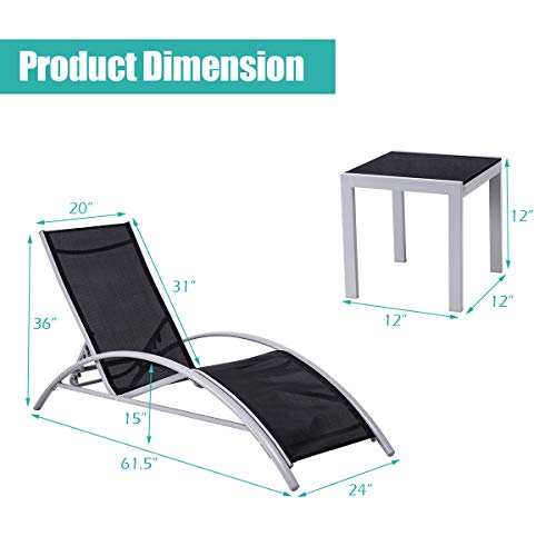 Safstar Patio Chaise Lounge Set Outdoor 3-Piece Furniture, Backyard Poolside Chairs for All Weather