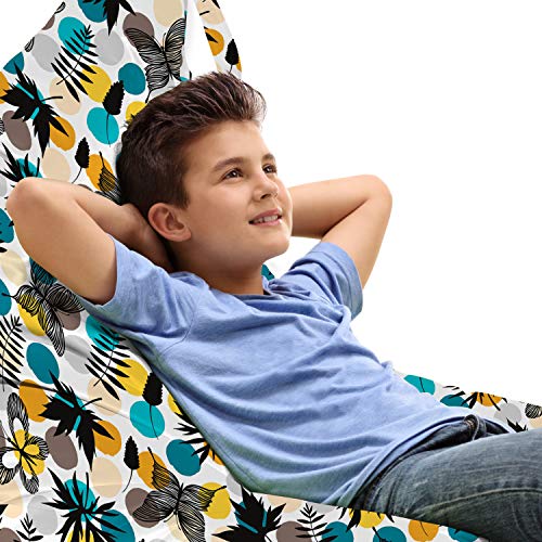 Lunarable Nature Lounger Chair Bag, Pattern with Hand-Drawn Butterflies and Branches on Big Pastel Color Spots Backdrop, High Capacity Storage with Handle Container, Lounger Size, Multicolor