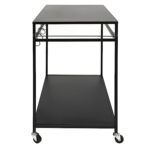 Outdoor Grill Cart,Double Shelf Dining Cart, New Upgraded Stainless Steel Double Shelf Movable Cooking Cart with Side Handle,Flattop Stand Trolley for Kitchen, Outside Backyard Patio (Black)