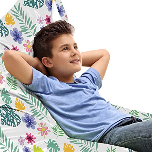 Lunarable Leaves Lounger Chair Bag, Tropical Foliage with Colorful Simple Design Cartoon Pattern Hawaii Nature Theme, High Capacity Storage with Handle Container, Lounger Size, Multicolor