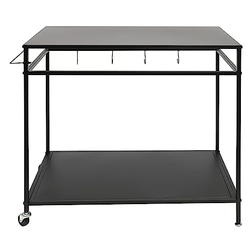 Outdoor Grill Cart,Double Shelf Dining Cart, New Upgraded Stainless Steel Double Shelf Movable Cooking Cart with Side Handle,Flattop Stand Trolley for Kitchen, Outside Backyard Patio (Black)