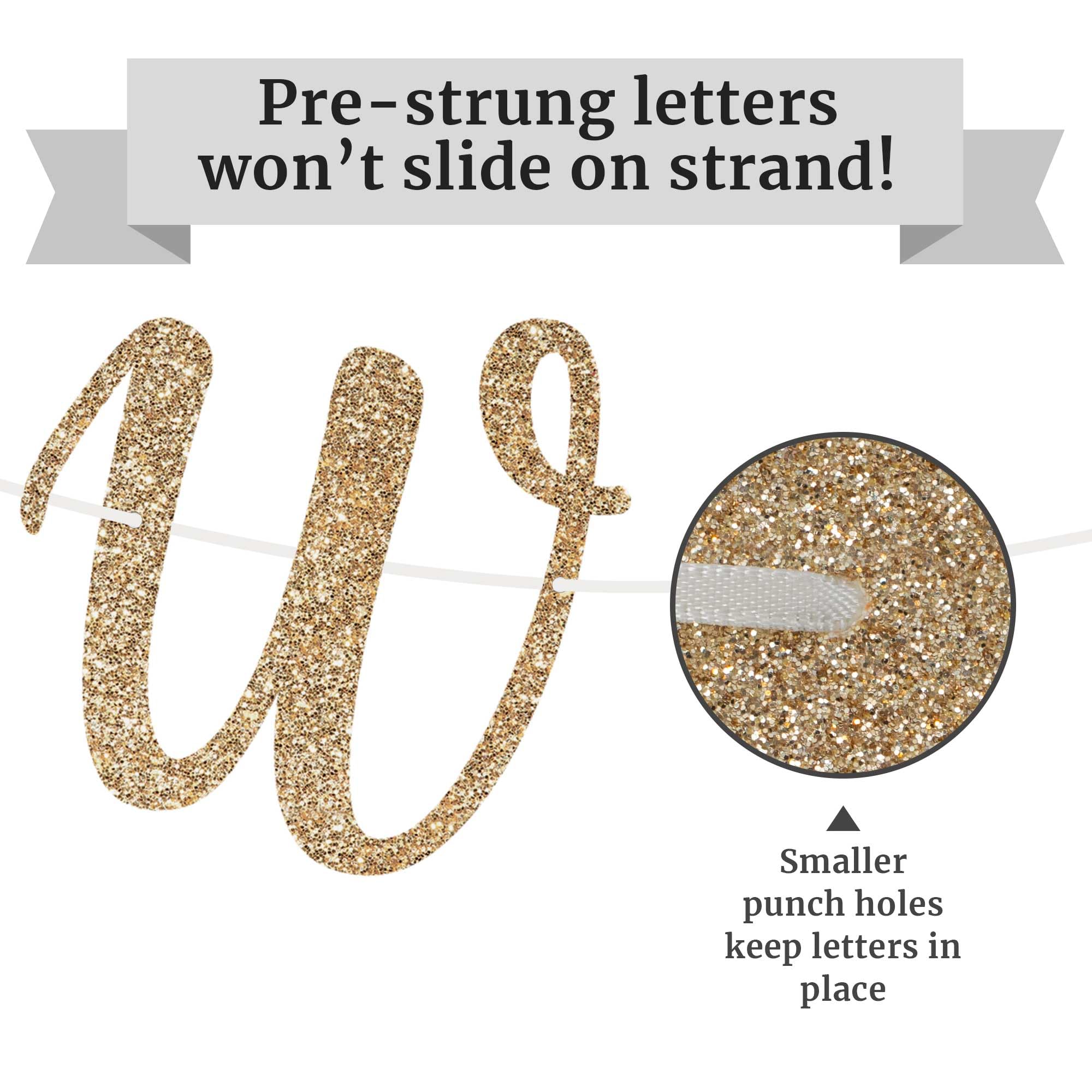 Pre-strung Welcome Home Banner - No DIY - Gold Glitter Script Welcome Home Banner - Pre-strung on 6 ft Strand - Housewarming, Homecoming, & Military Return Party Decorations. Did We Mention No DIY