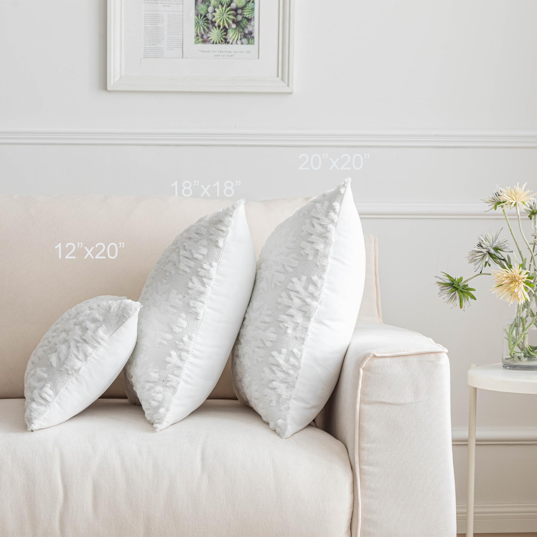 SHITURRE Christmas Snowflake Decorative Throw Pillow Covers Set of 2 Packs, Soft Fluffy Pillowcases for Home Décor, Boho Pillow Covers for Couch Bedroom(White-Snowflake, 18"x18")