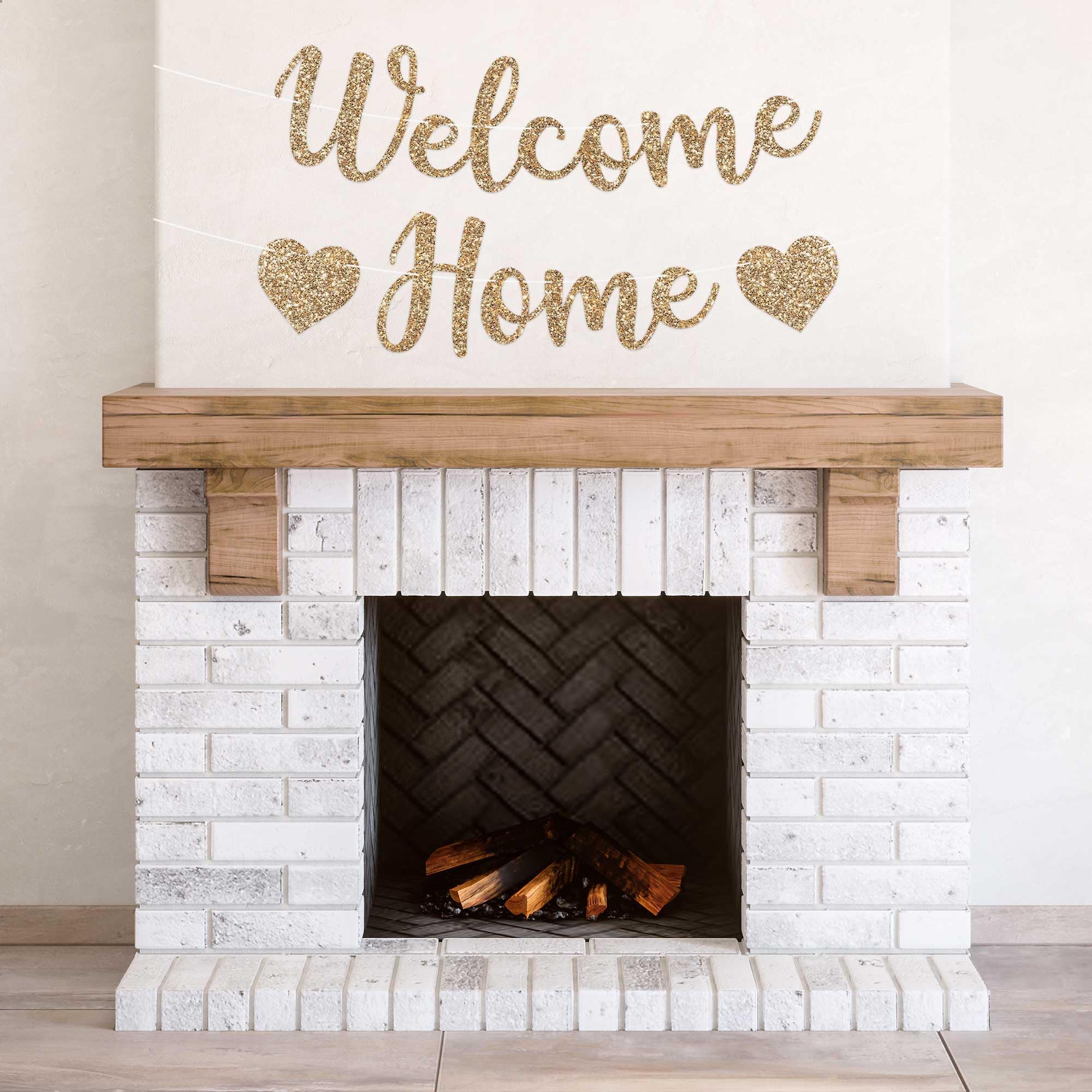 Pre-strung Welcome Home Banner - No DIY - Gold Glitter Script Welcome Home Banner - Pre-strung on 6 ft Strand - Housewarming, Homecoming, & Military Return Party Decorations. Did We Mention No DIY