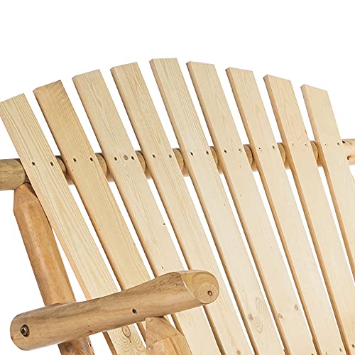 Outsunny Double Wooden Patio Rocking Bench, Adirondack Porch Rocker Chair for 2 Persons with High Rise Slatted Seat & Backrest, Smooth Armrests, Natural