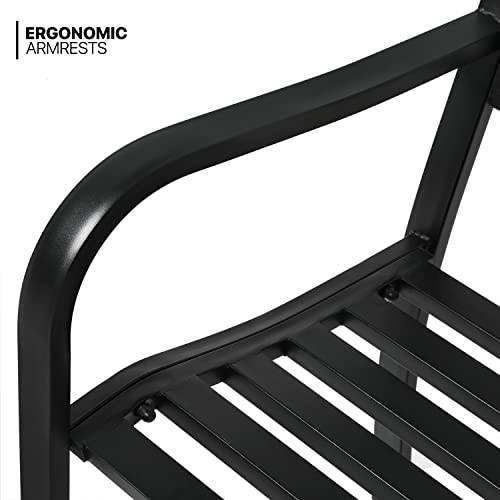 MoNiBloom Metal Bench Patio Benches for Outdoors, Iron Frame Antique Finish Park Bench with Armrests Lawn Porch Entryway Path Yard Decor Deck Furniture for 2-3 Adults Seat, Black
