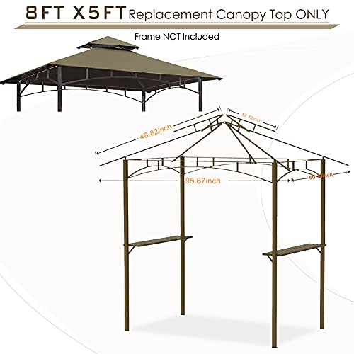 CoastShade 8 x 5 Grill BBQ Gazebo Double Tiered Replacement Canopy Roof Outdoor Barbecue Gazebo Tent Roof Top (Khaki)