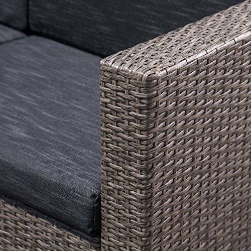 Christopher Knight Home Puerta Outdoor Wicker Loveseat with Cushions, Grey / Mixed Black Cushions