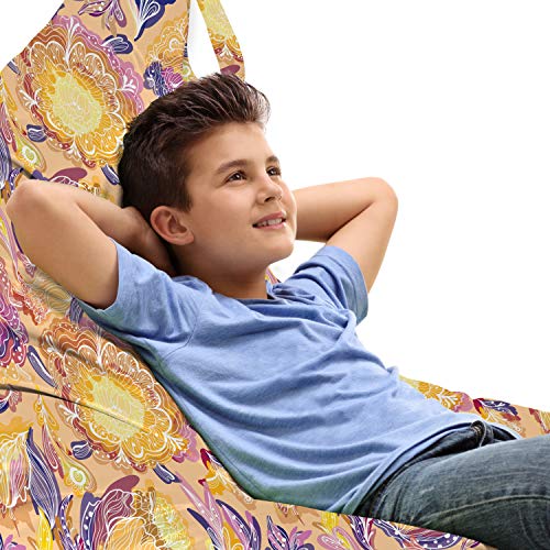 Ambesonne Floral Lounger Chair Bag, Rhythmic Outlined Flower Elements Print on Muted Background Warm Tones, High Capacity Storage with Handle Container, Lounger Size, Pale Peach Multicolor