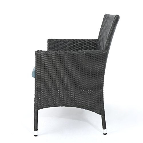 Christopher Knight Home Malta Outdoor Wicker Loveseat and Coffee Table Set with Water Resistant Cushions, Grey / Teal Cushion