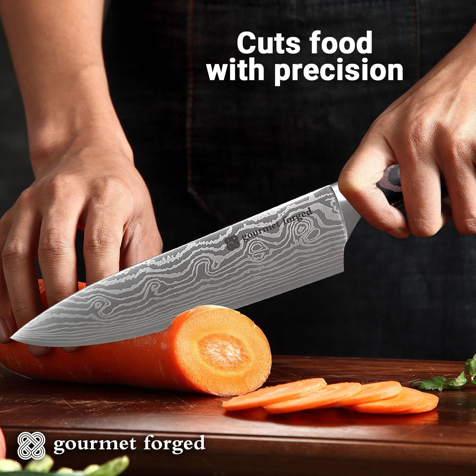 Gourmet Forged ChefDuo Professional 8 inch Chef Knife and 3.5 inch Paring Knife 2 Piece Set Ultra Sharp High Carbon German Steel with Damascus Pattern Ergonomic Pakkawood Handles Gift Box