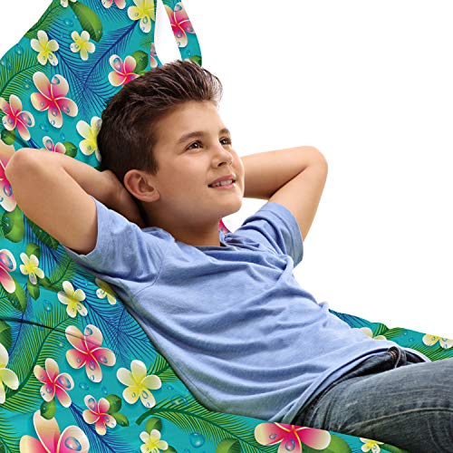 Ambesonne Colorful Lounger Chair Bag, Pastel Hibiscus Blossoms Exotic Paradise Aloha Hawaiian Foliage Summer Design, High Capacity Storage with Handle Container, Lounger Size, Teal Multicolor