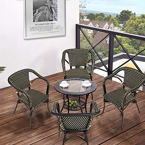 LUCKYERMORE Outdoor Rattan Wicker Chair Set of 4 Stackable Arm Chairs with Aluminum Frame Patio Dining Chair for Backyard Porch Garden, Black/Cream