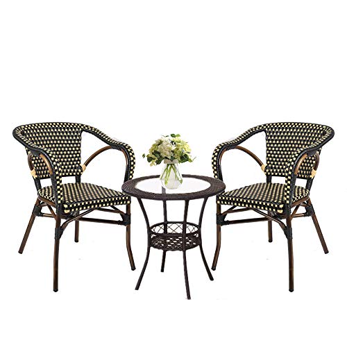 LUCKYERMORE Outdoor Rattan Wicker Chair Set of 4 Stackable Arm Chairs with Aluminum Frame Patio Dining Chair for Backyard Porch Garden, Black/Cream