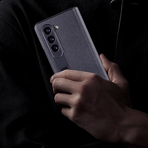 HAZARA Case for Samsung Galaxy Z Fold 5, Genuine Cowhide Leather Cover Folding Stand Magnetic Hinge Protection Case,Green