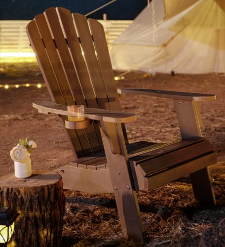 Psilvam Adirondack Chair, Oversized Poly Lumber Fire Pit Chair with Cup Holder, 350Lbs Support Patio Chairs for Garden, Weather Resistant Outdoors Seating, Relaxing Gift for Father & Mother (4, Brown)