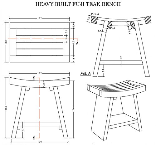 ((Arrive Fully Assembled)) Heavy Fuji I Teak Shower Bench or Pool Side Bench Chair Height Stool with Shelf. No Paint just Teak Oil Applied. by BayviewPatio