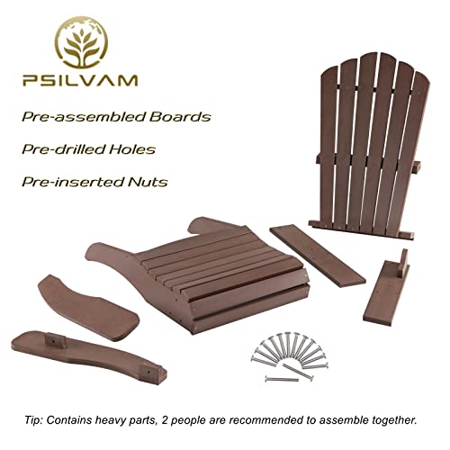 Psilvam Adirondack Chair, Oversized Poly Lumber Fire Pit Chair with Cup Holder, 350Lbs Support Patio Chairs for Garden, Weather Resistant Outdoors Seating, Relaxing Gift for Father & Mother (4, Brown)