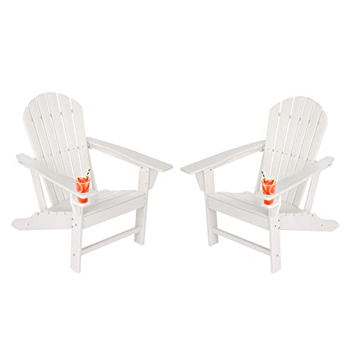 TLSUNNY Adirondack Chair, Outdoor Weather Resistant Fire Pit Campfire Chair, Oversized HDPE Resin Patio Chairs with Cup Holder, Easy Installation, for Garden, Backyard, Deck, Porch, Beach