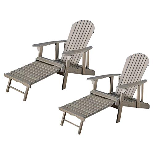 GDFStudio Halley Outdoor Reclining Wood Adirondack Chair with Footrest (2, Grey)