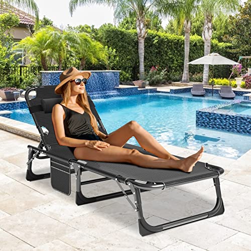 ABORON 2 Pack Chaise Lounges 4-Gear Patio Chairs Adjustable Foldable Portable Beach Poolside Sunbathing Chaisesā¦