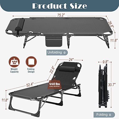 ABORON 2 Pack Chaise Lounges 4-Gear Patio Chairs Adjustable Foldable Portable Beach Poolside Sunbathing Chaisesā¦