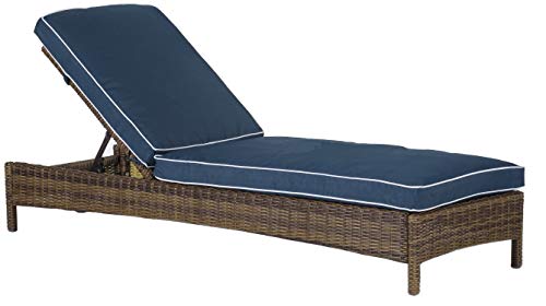 Crosley Furniture KO70070WB-NV Bradenton Outdoor Wicker Chaise Lounge, Brown with Navy Cushions