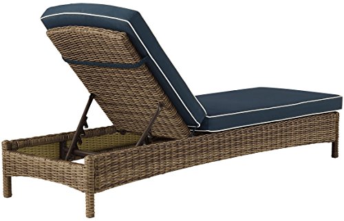 Crosley Furniture KO70070WB-NV Bradenton Outdoor Wicker Chaise Lounge, Brown with Navy Cushions