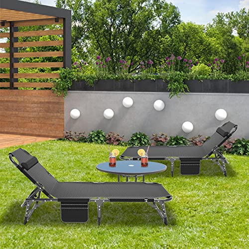 ABORON 2 Pack Chaise Lounges 4-Gear Patio Chairs Adjustable Foldable Portable Beach Poolside Sunbathing Chaisesā¦