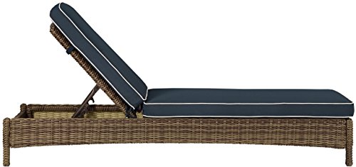 Crosley Furniture KO70070WB-NV Bradenton Outdoor Wicker Chaise Lounge, Brown with Navy Cushions