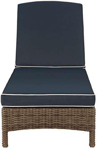 Crosley Furniture KO70070WB-NV Bradenton Outdoor Wicker Chaise Lounge, Brown with Navy Cushions