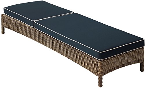 Crosley Furniture KO70070WB-NV Bradenton Outdoor Wicker Chaise Lounge, Brown with Navy Cushions