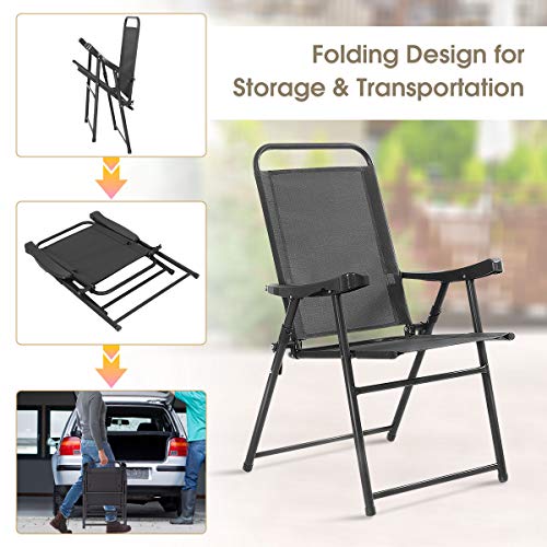 Safstar Folding Sling Chairs, Patio Furniture Chair Set with Armrest for Lawn Garden (Dark Gray 4PCS)