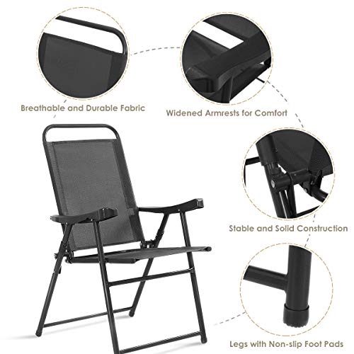 Safstar Folding Sling Chairs, Patio Furniture Chair Set with Armrest for Lawn Garden (Dark Gray 4PCS)
