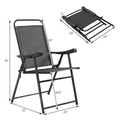 Safstar Folding Sling Chairs, Patio Furniture Chair Set with Armrest for Lawn Garden (Dark Gray 4PCS)