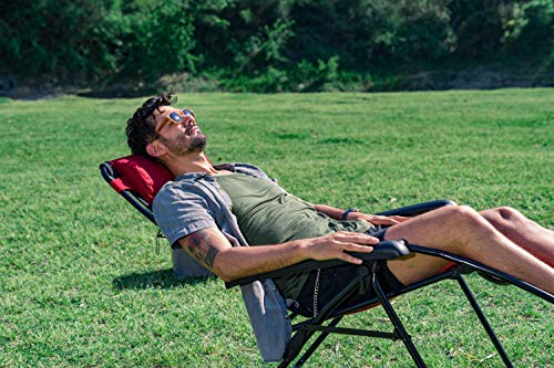 PORTAL Oversized Mesh Back Zero Gravity Reclining Patio Chairs, XL Padded Seat Folding Patio Lounge Chair with Adjustable Pillow and Cup Holder for Poolside Backyard Lawn, Support 350lbs, Red