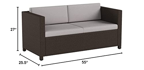 Christopher Knight Home Puerta Outdoor Wicker Loveseat with Cushions, Brown / Ceramic Grey Cushions