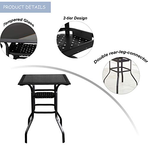LOKATSE HOME 3 Piece Outdoor Patio Bistro Swivel Bar Sets with 2 Stools and 1 Glass Top Table, Chair, Red