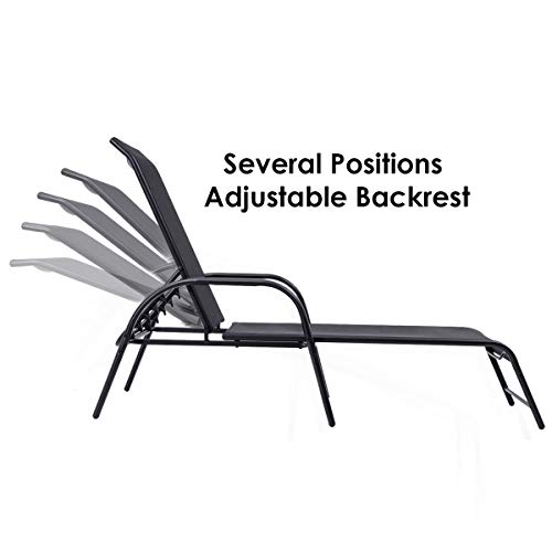 Giantex Outdoor Patio Chaise Lounge Chair, Adjustable Lounge Chairs Patio Seating Furniture, 5 Adjustable Positions, Backyard Lawn Sling Chaise for Beach Yard Pool (2)