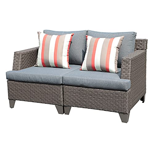 SUNSITT Outdoor Wicker Loveseat Patio Furniture with Grey Cushions, Sofa Cover & 2 Throw Pillows Included, Grey Brown PE Wicker