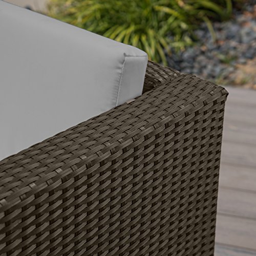 Christopher Knight Home Puerta Outdoor Wicker Loveseat with Cushions, Brown / Ceramic Grey Cushions