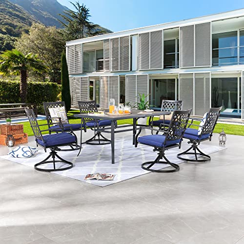 LOKATSE HOME Patio Swivel Set of 6 Dining Chair Metal Bistro Set with Cushion, 6Pcs, Blue