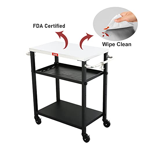 Feasto Rolling 3-Tier Adjustable Outdoor Pizza Oven Table and Food Prep Cart Table, Home and Outdoor Multifunctional Stainless Steel Table Top Worktable on Four Wheels, L34’’x W16.1’’x H33’’