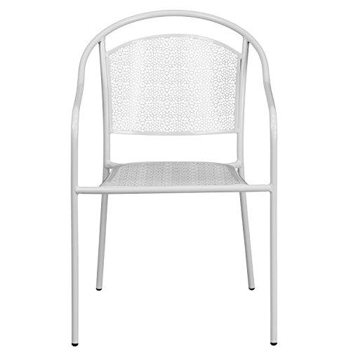 Flash Furniture Commercial Grade 5 Pack White Indoor-Outdoor Steel Patio Arm Chair with Round Back