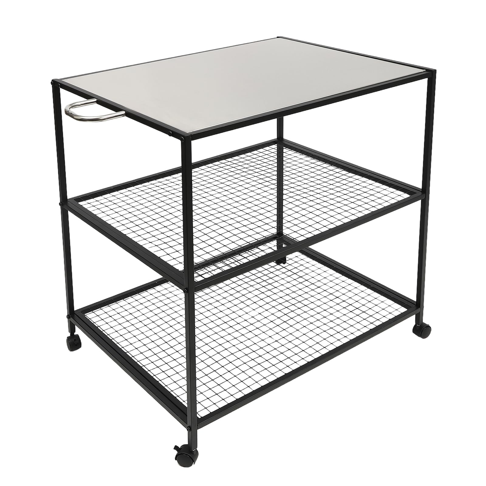 Outdoor Grill Cart,Three Shelf Dining Cart,New Upgraded Stainless Steel Removable Cooking Cart with Side Handle,Food Prep and Work Cart Flattop Stand Trolley for Kitchen, Outside Backyard Patio